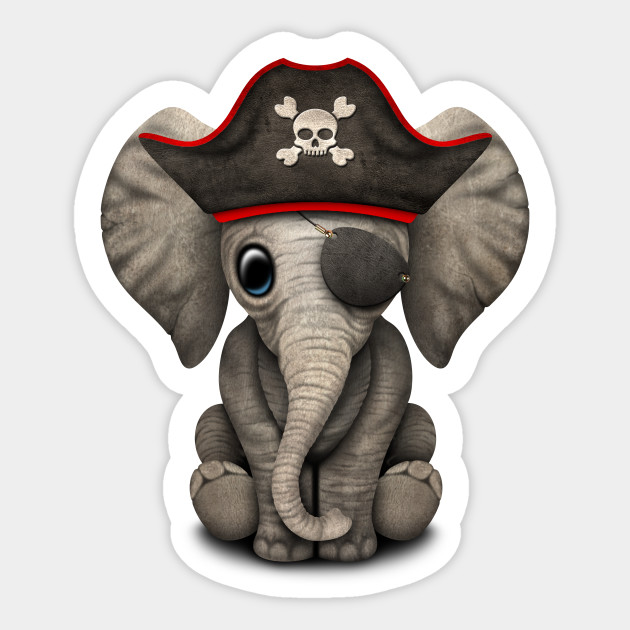 Cute Baby Elephant Pirate - Pirate - Sticker | TeePublic