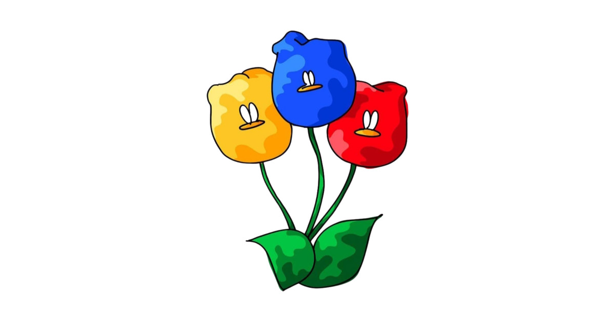 Primary Color Bloom Trio - Primary Color Flowers - T-Shirt | TeePublic