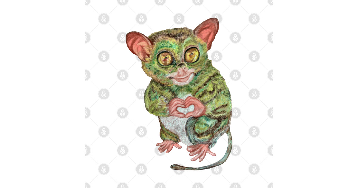 Philippine Tarsier Portrait (Soft Pastel Painting) - Tarsier - T-Shirt ...