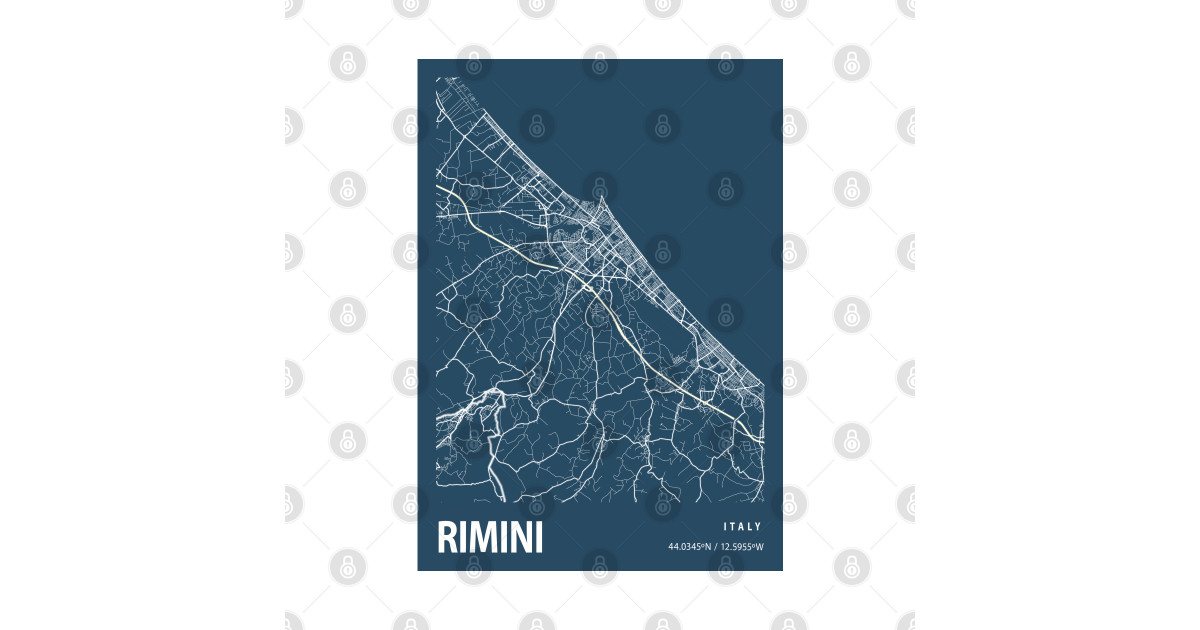 Rimini Blueprint Street Map, Rimini Colour Map Prints - Rimini ...
