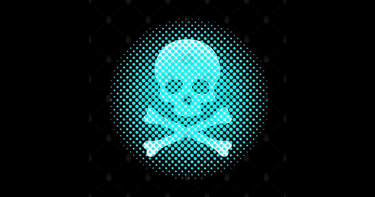 Neon Blue Skull and Crossbones Scary Creepy Fun Gothic Modern Art ...