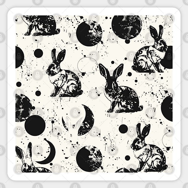 Rabbits and moon pattern - Rabbits - Sticker | TeePublic