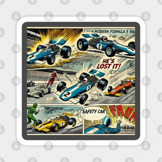 Old School F1 comic design - F1 - Magnet | TeePublic