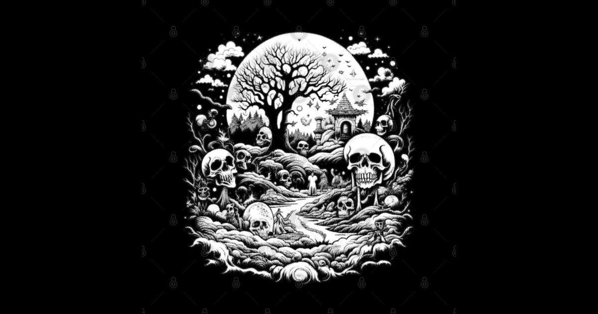 White Night of Magical Hut in Psychedelic Forest With Skulls, Macabre ...