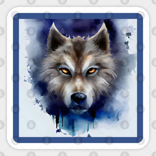 Menacing Wolf Face Watercolor Illustration - Wolf Face - Sticker ...