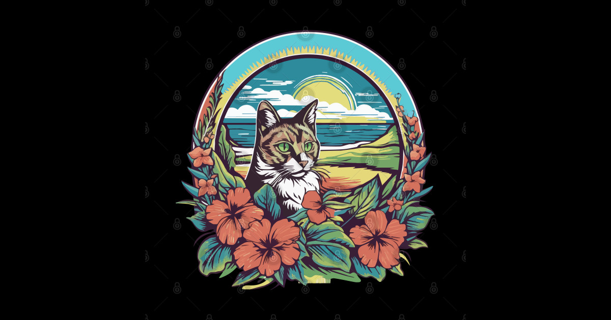 Vintage Hawaiian Kitty - Hawaiian Cat - Sticker | TeePublic