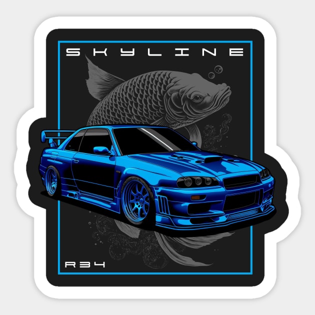 Nissan Skyline R34 Koi Design - Nissan Skyline R34 - Sticker | TeePublic