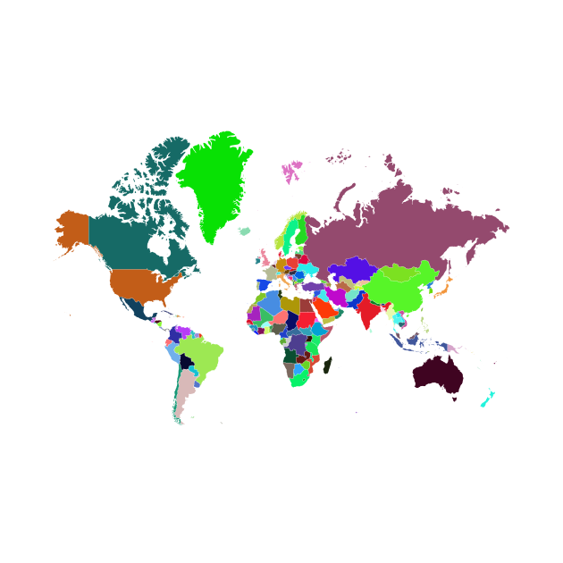World Map Color - Map - T-Shirt | TeePublic