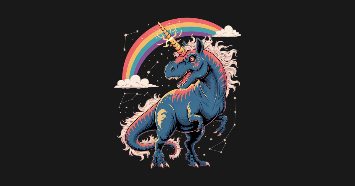 Unicorn Riding T-Rex Dinosaur - Unicorn Riding T Rex Dinosaur - T-Shirt ...