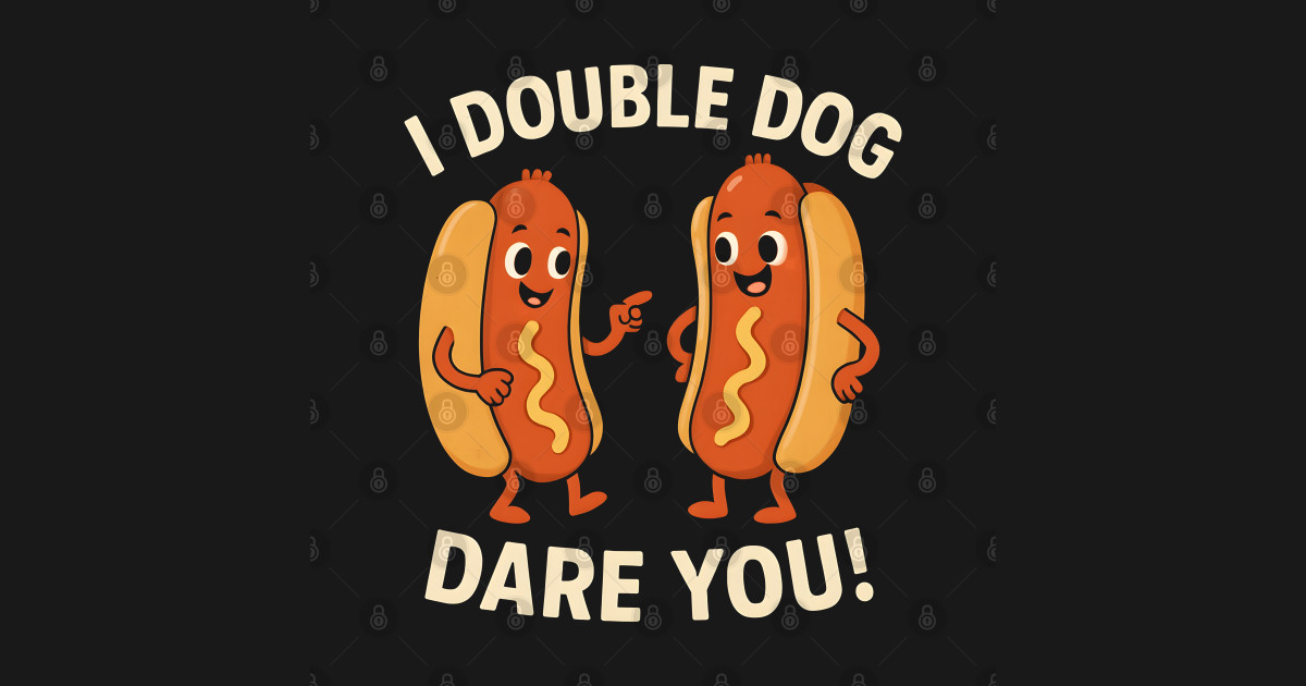 I Double Dog Dare You Funny Hot Dog Pun Cartoon - Hot Dog - T-Shirt ...