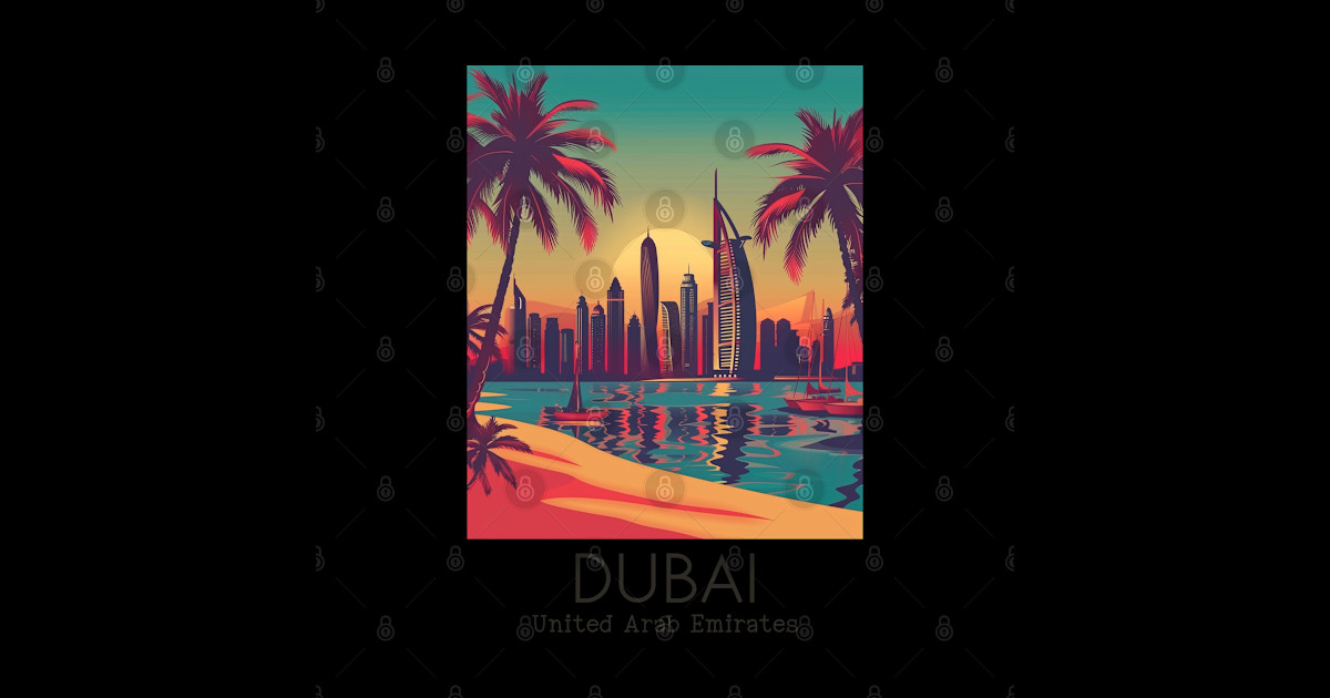 A Vintage Travel Illustration of Dubai - United Arab Emirates - Dubai ...