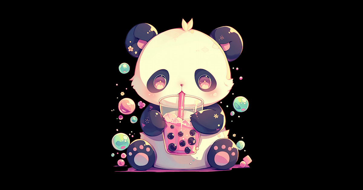 Kawaii Panda with Boba Bubble Tea - Boba Tea - Sticker | TeePublic