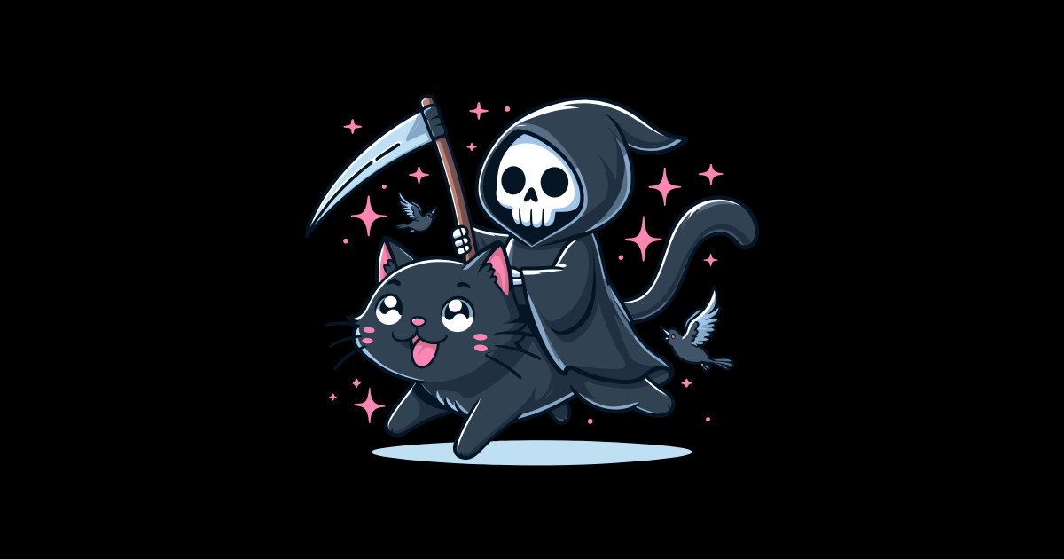 Grim Reaper Riding Black Cat - Grim Reaper - Sticker | TeePublic