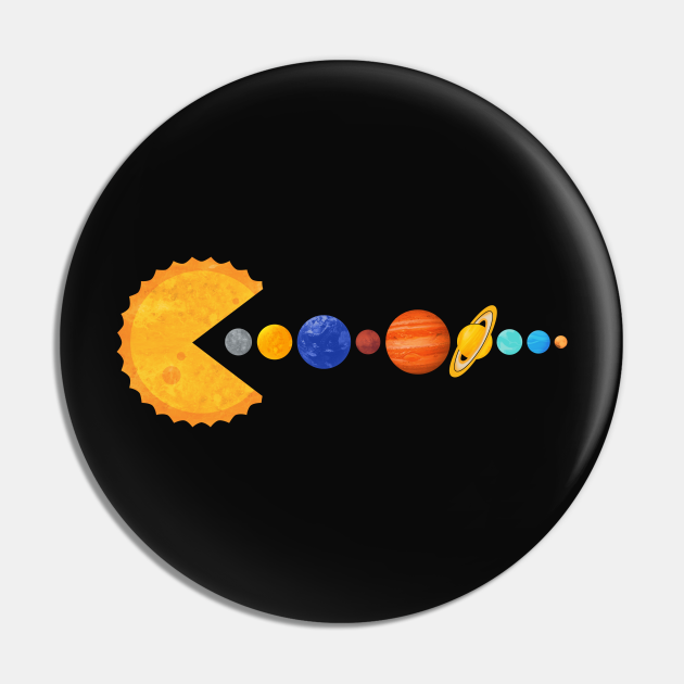 Pacman Eating Planets - Pacman - Pin | TeePublic