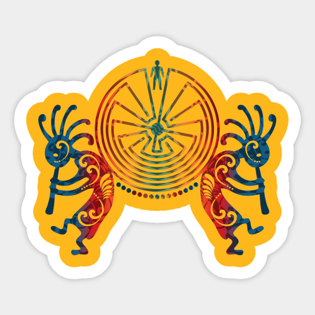 Kokopelli & Man In The Maze Symbol colored - Native American - Sticker ...