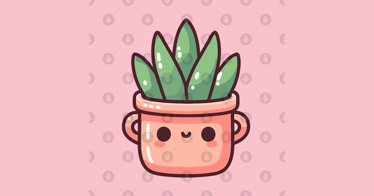 Cute Kawaii Pot with Cactus | Kawaii Style Houseplant Gardening | Kawaii Art Illustration ...