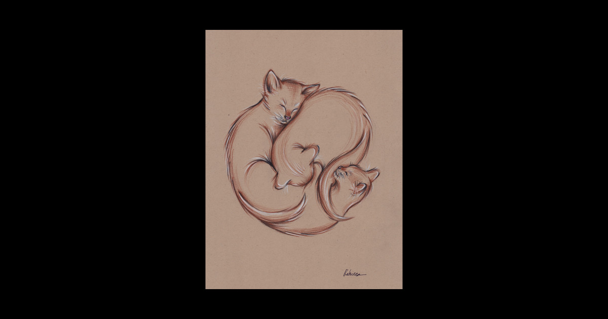Encircle - Three Sleeping Cats in a Circle Drawing - Cat - Posters and ...