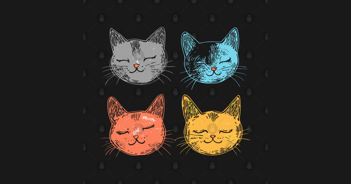 Retro Cats Pop Art Drawing - Cat Lover - T-Shirt | TeePublic