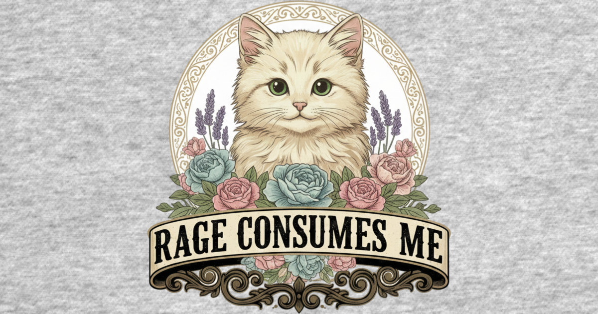 Rage Consumes Me Vintage Cat Art - Aesthetic Victorian Kitten Floral ...