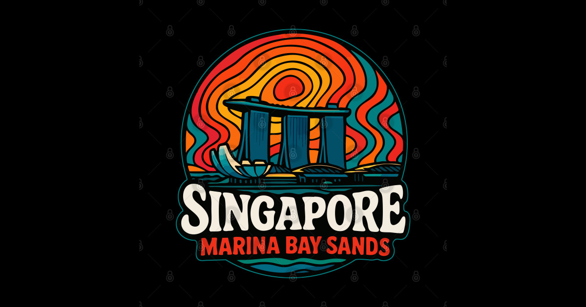 Singapore Marina Bay Sands Retro Trippy Travel - Singapore - Sticker ...
