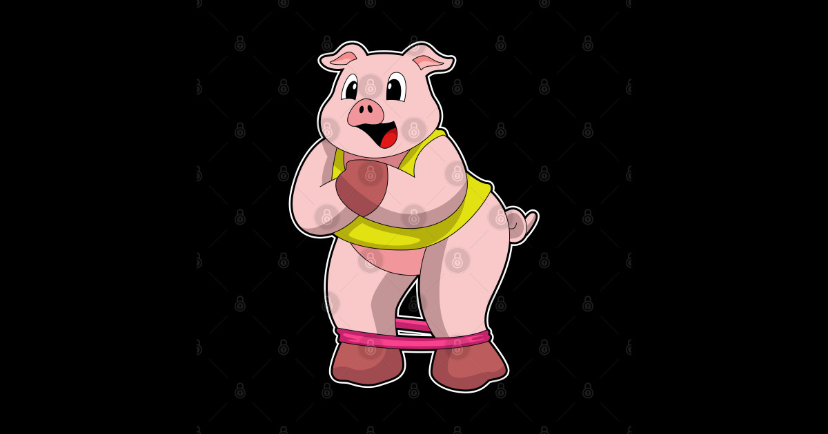 Pig at Fitness with Rubber band - Bodybuilding - Sticker | TeePublic