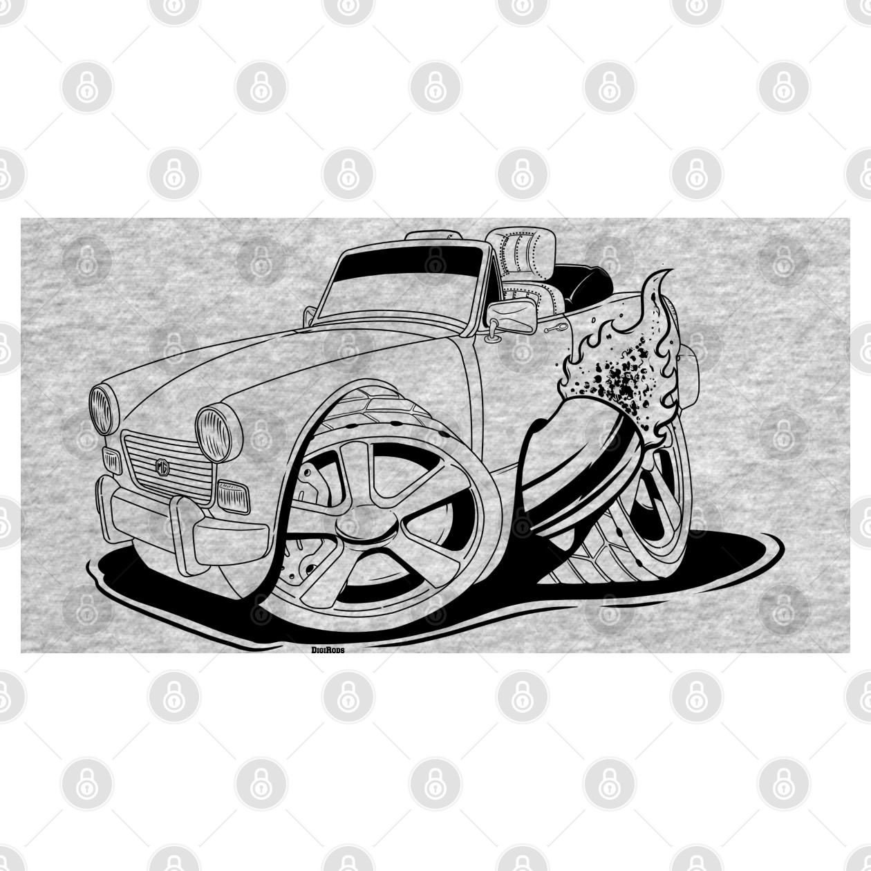 DigiRods MG Midget Vintage British Black Outline Racing Pipe Sketch ...