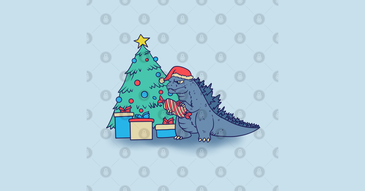 Godzilla Around The Christmas Tree - Godzilla - T-Shirt | TeePublic