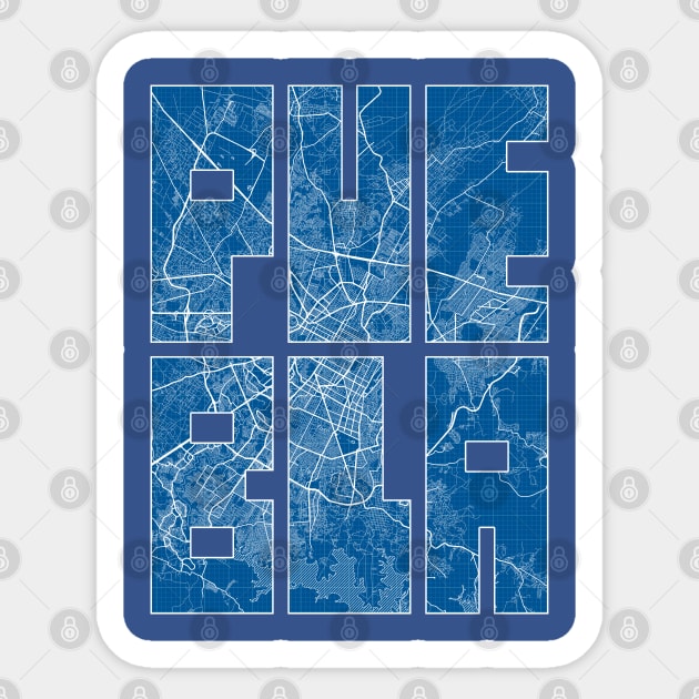 Puebla, Mexico Map Typography - Blueprint - Puebla - Sticker | TeePublic