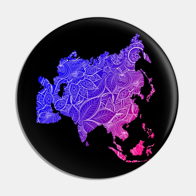 Colorful mandala art map of Asia with text in blue and violet - Asia ...