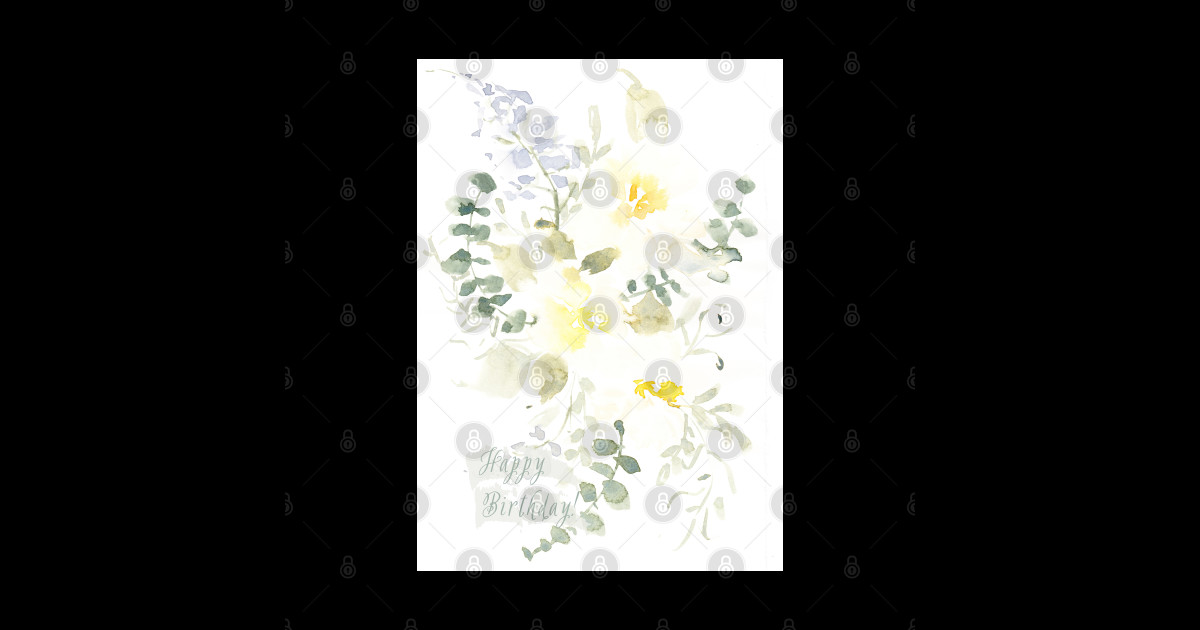 Dainty Yellow Watercolor Happy Birthday Greeting Card - Cute Greeting ...