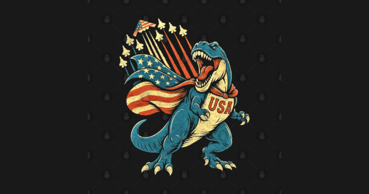 Patriotic T-Rex Fighter Jet USA Flag 4th of July - Patriotic T Rex Jet ...