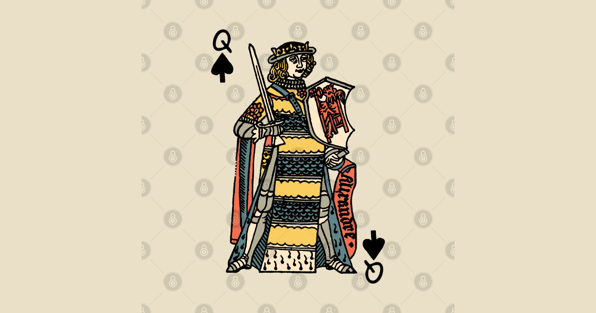 Antique Character of Playing Card Queen of Spades - Vintage Retro - T ...