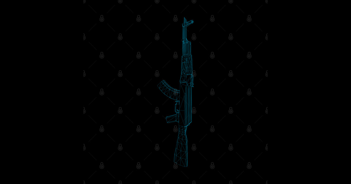 Rifle AKM wireframe - Blue - Sticker | TeePublic