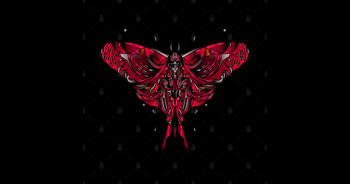 Red natura moth illustration in tattoo style shading - Vector ...