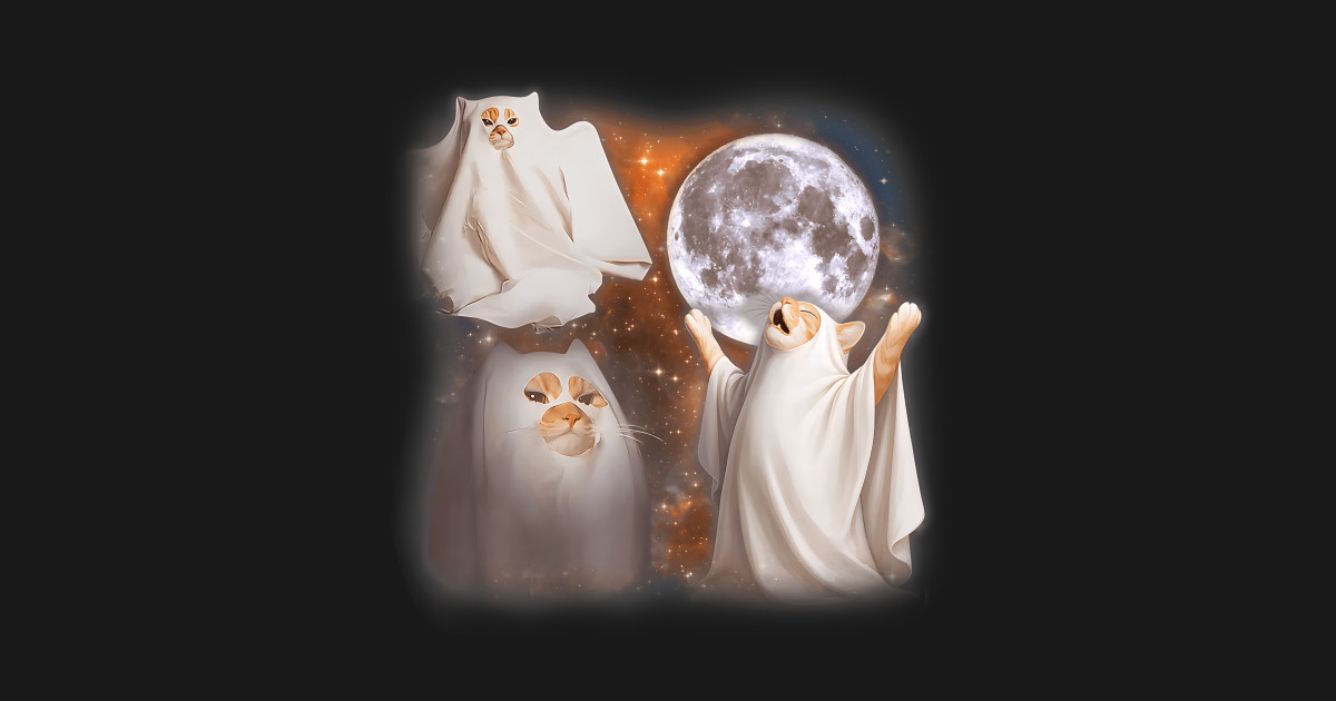 Ghost Cat Howling At Moon Weird Halloween Cat - Funny Cat Meme - T ...