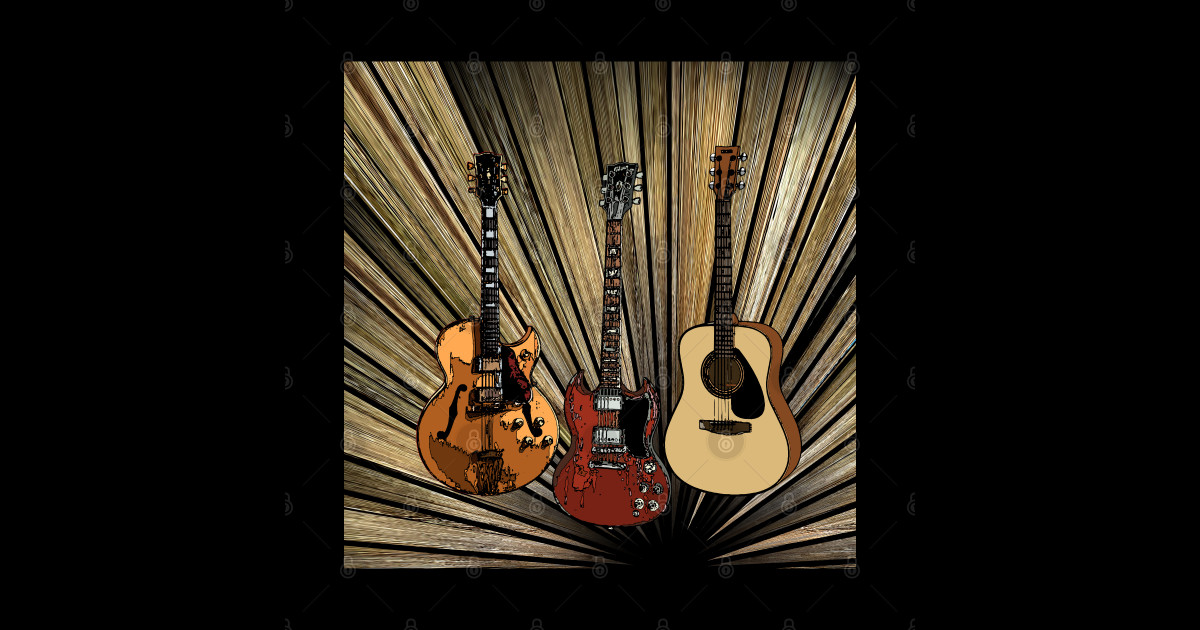 Three Guitars - Guitars - Sticker | TeePublic