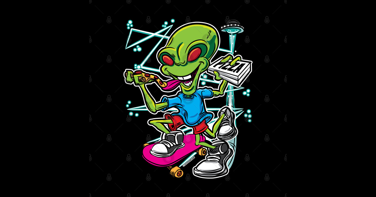Alien UFO Flying Saucer Pizza Delivery Skateboard - Alien Ufo Flying ...