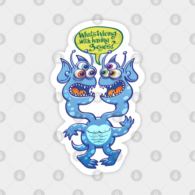 Worried two-headed alien asking what is wrong with having three eyes ...