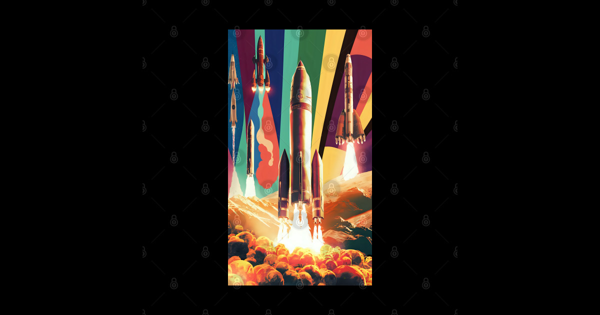 Retro sci fi rocket collage art - Retro Rocket - Sticker | TeePublic