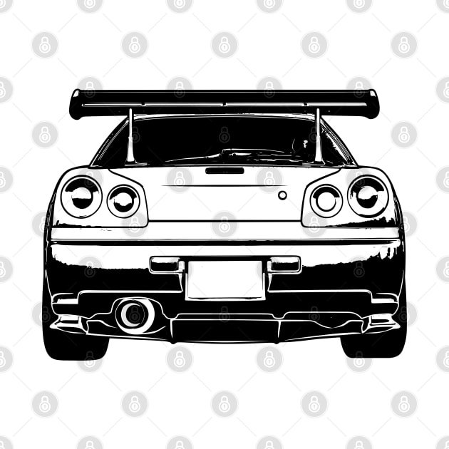 Skyline GTR R34 Back View Sketch Art - Nissan - Pillow | TeePublic