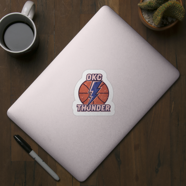 Retro Baller Lightning Bolt Design - Okc Basketball - Sticker | TeePublic