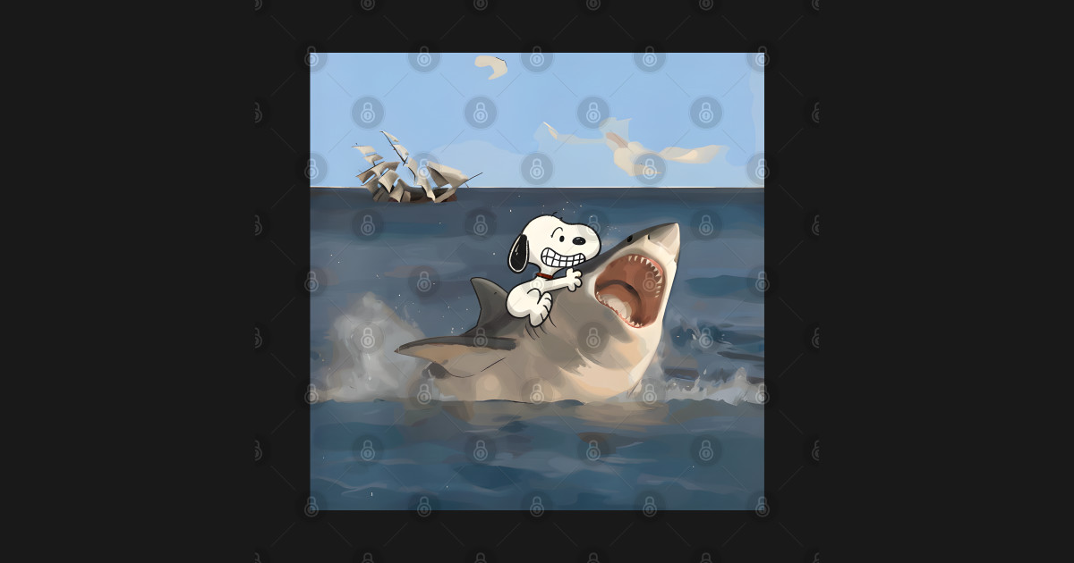 Snoopy Biting Shark - Snoopy - T-Shirt | TeePublic