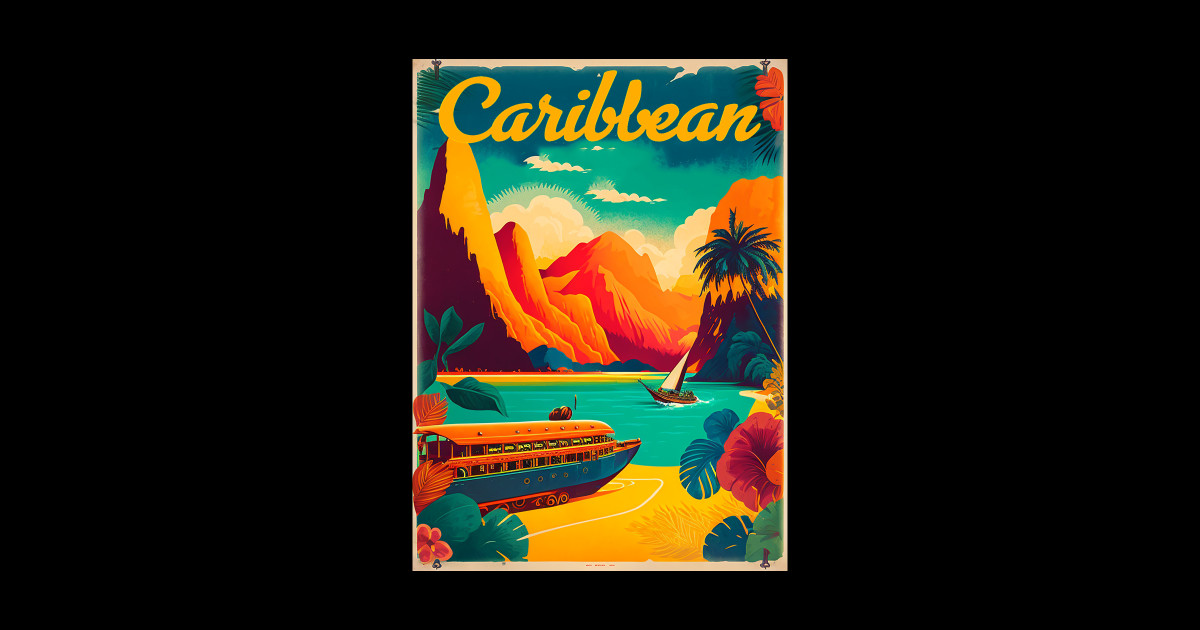 Caribbean Beach Vintage Travel Art Poster - Caribbean - Posters and Art ...