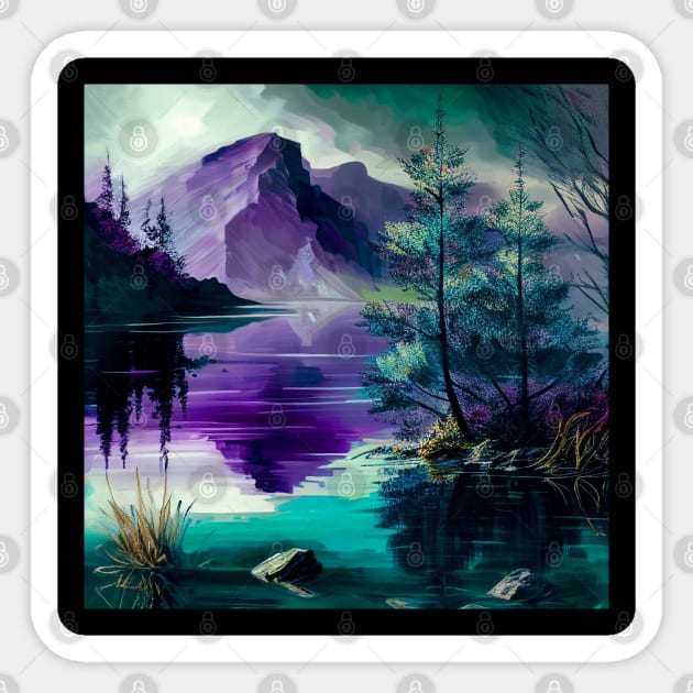 Purple and Blue Mountain Lake Reflections - Mountain Lake - Sticker ...