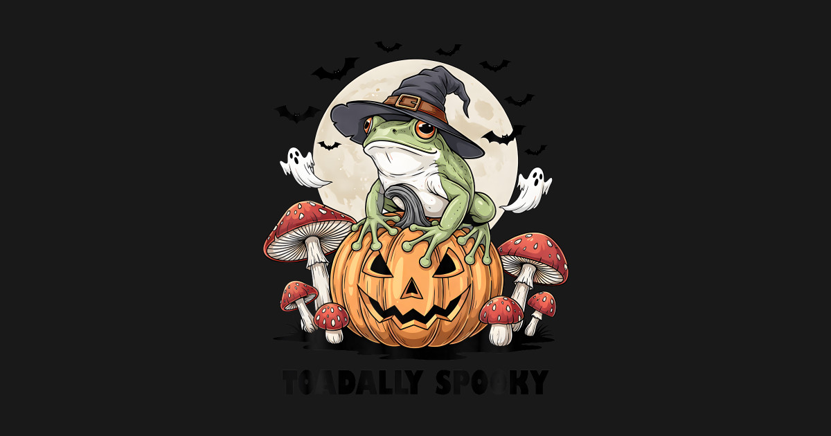 Toadally Spooky Halloween Frog On Pumpkin With Bats - Funny Halloween ...
