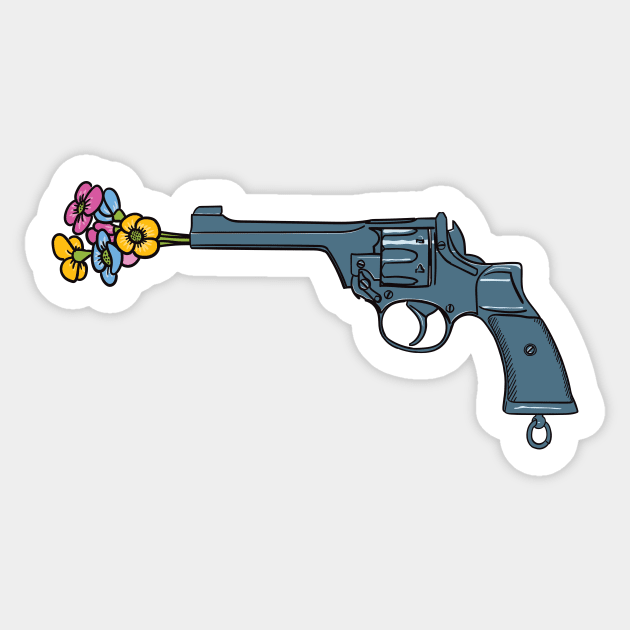 Revolver with a barrel blocked by flowers - Peace - Sticker | TeePublic