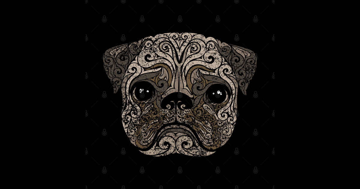 Swirly Pug Portrait (color) - Pugs - Sticker | TeePublic
