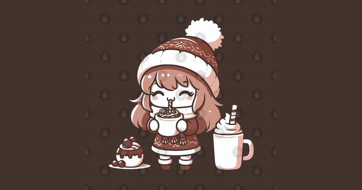 Cute Kawaii Chibi Girl Eating Ice Cream, Chocolate, and Milkshake ...