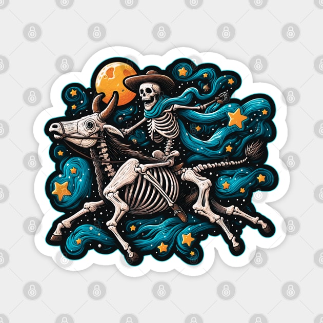 Skeleton Riding a Cow Skeleton in the Sky - Skeleton - Magnet | TeePublic