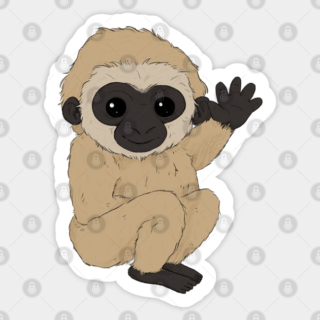 Baby Gibbon Monkey Waving Hello - Hello - Sticker | TeePublic